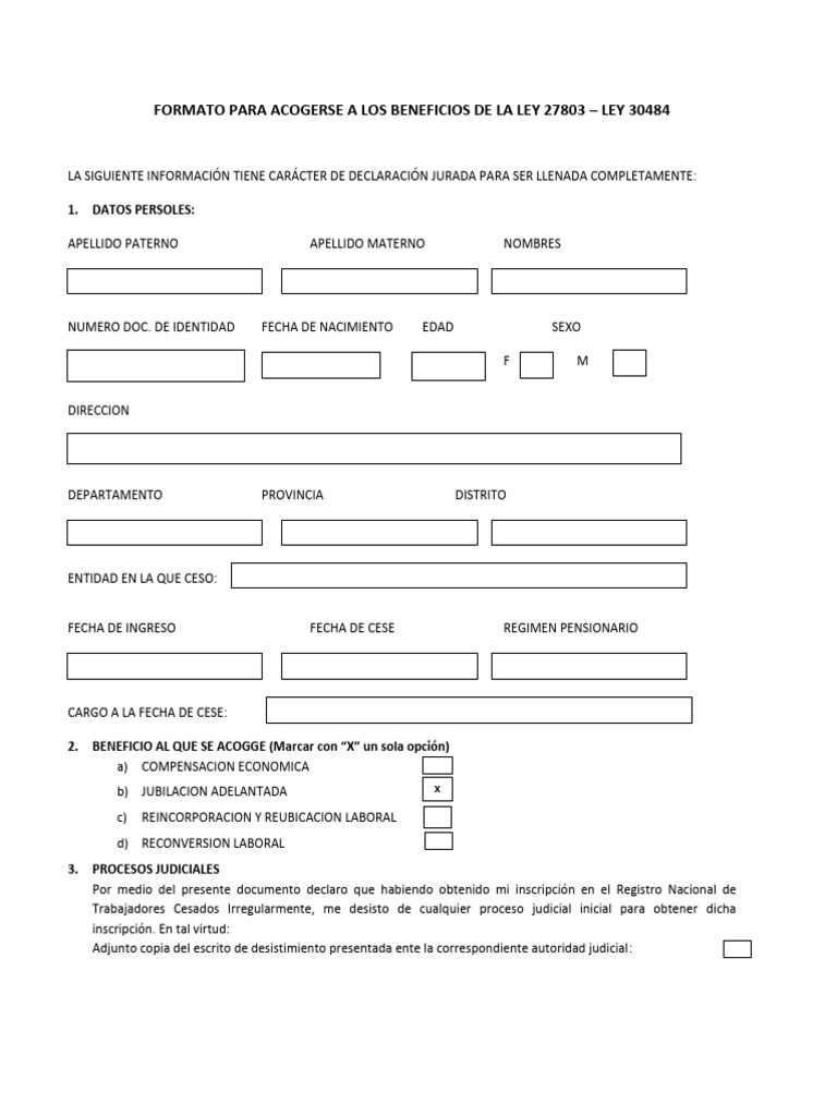 Formato para Acogerse Al Beneficio de La Ley N 27803 | PDF | Documento ...
