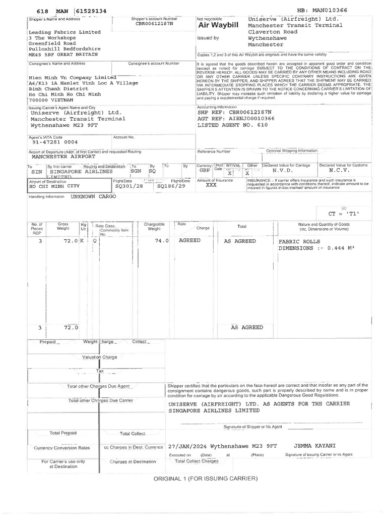 Man010366 Hawb | PDF