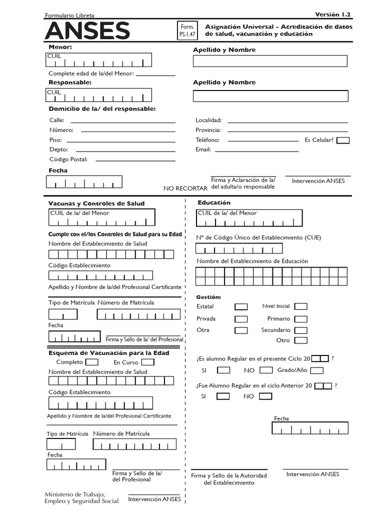 Formulario Libreta AUH | PDF | Certificado de nacimiento