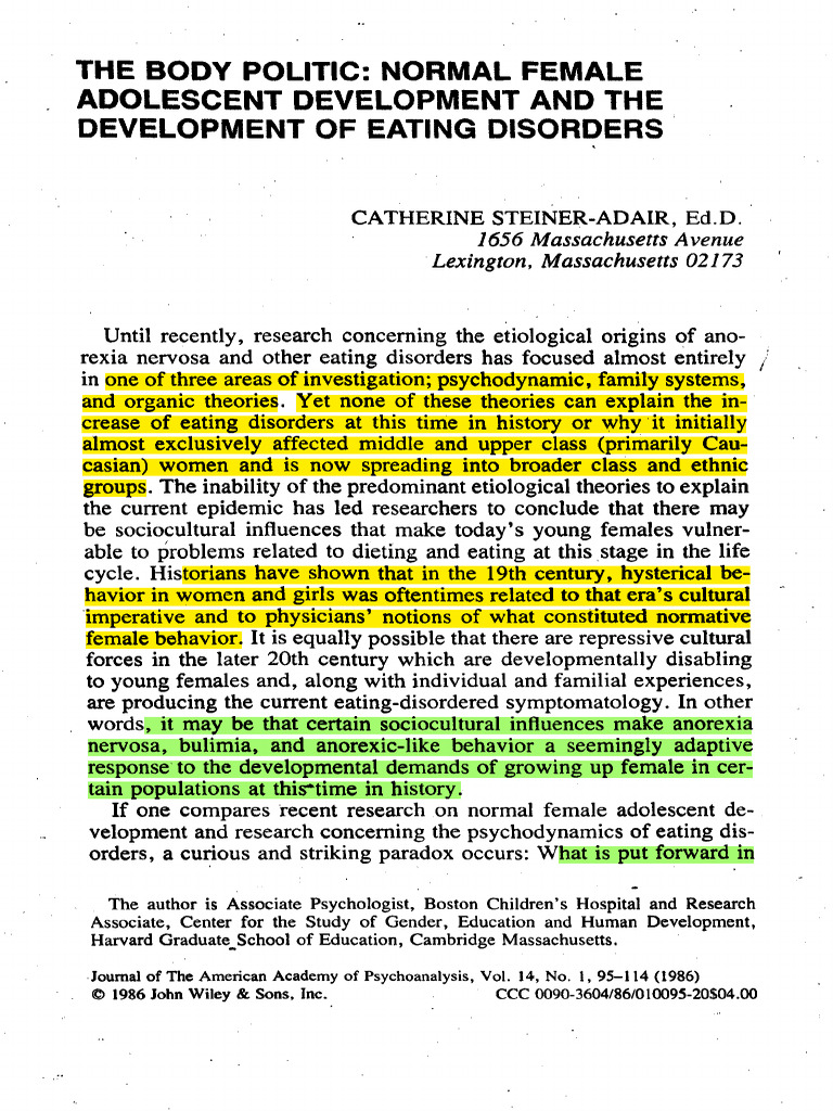 Normal Development in Adolescence Vs Anorexia | PDF | Eating Disorder ...