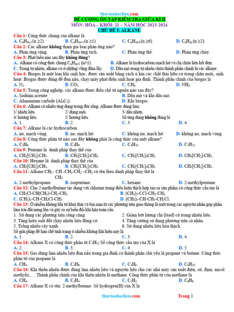 De Cuong On Tap Hoa 11 CTST Giua HK2 | PDF