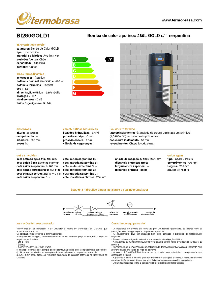 Bomba de Calor GOLD 280L Inox | PDF