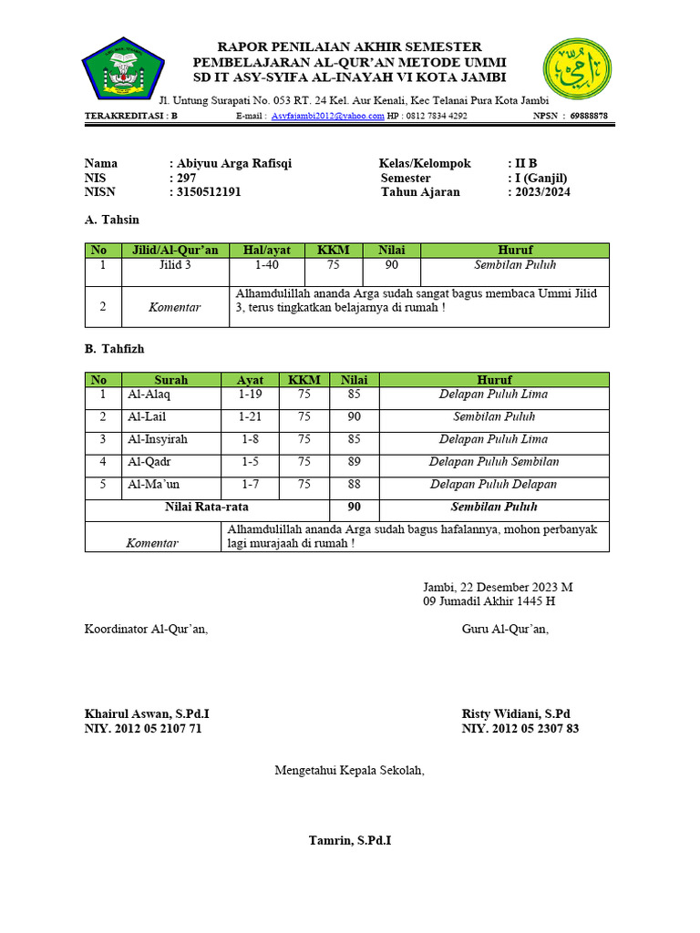 Raport Ummi RST Semester | PDF