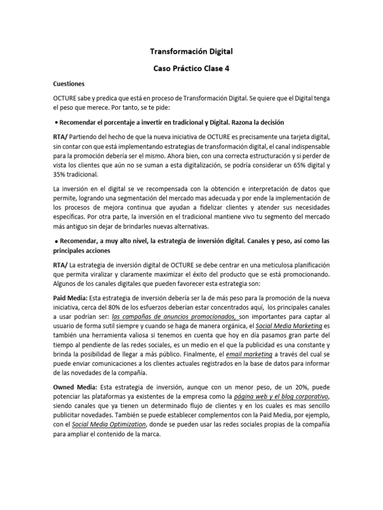 Caso Practico Clase 4 Transformación Digital | PDF | Blog | Marketing