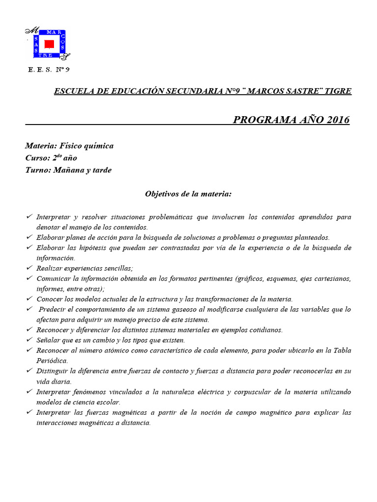 2do FQA Programa EES9 2016 | PDF | Química | Importar