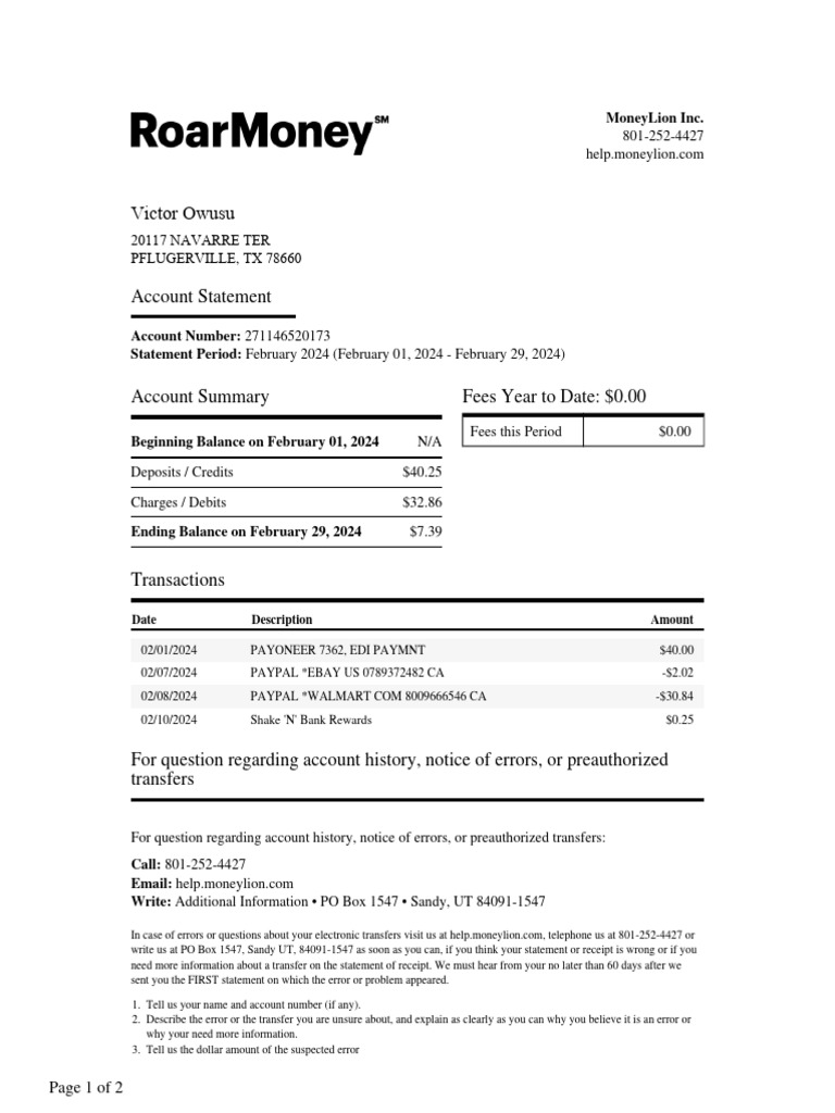 Victor Owusu: Account Statement | PDF | Pay Pal | Banking Technology