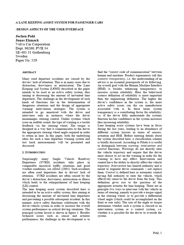 Lane Keeping Assist System Design | PDF | Steering | Reliability ...