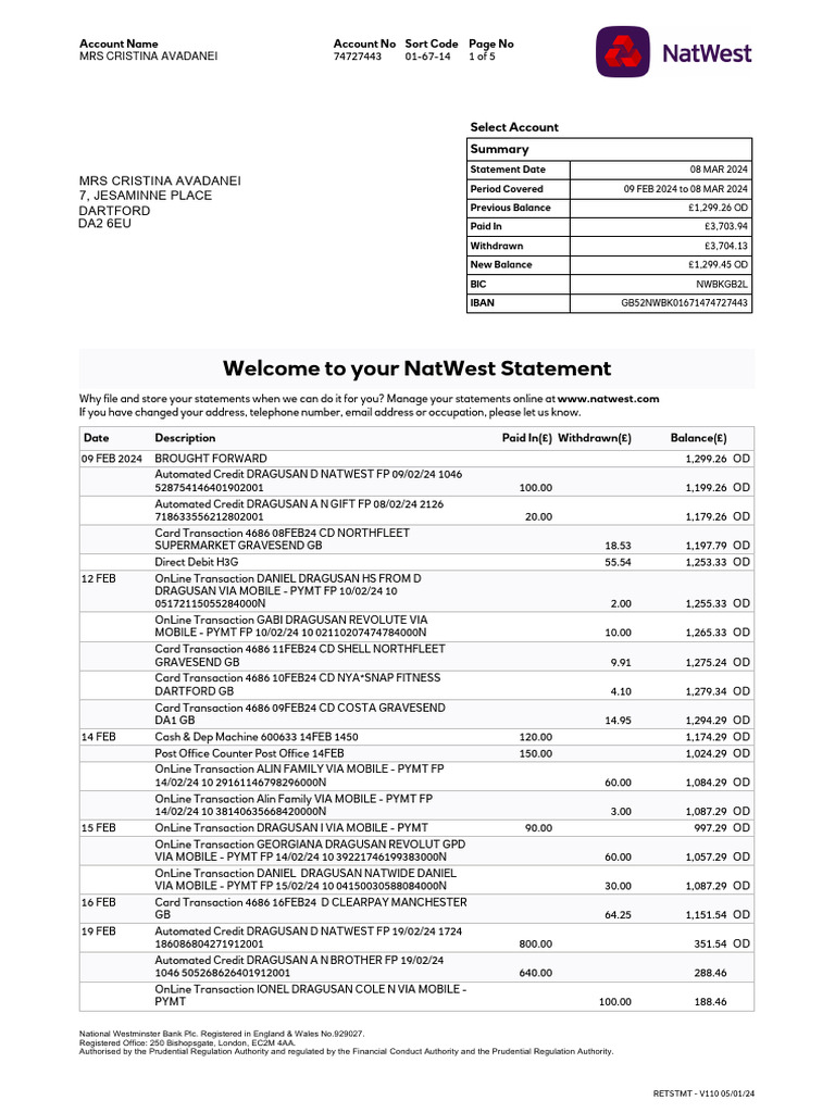 Natwest Statemeant | PDF