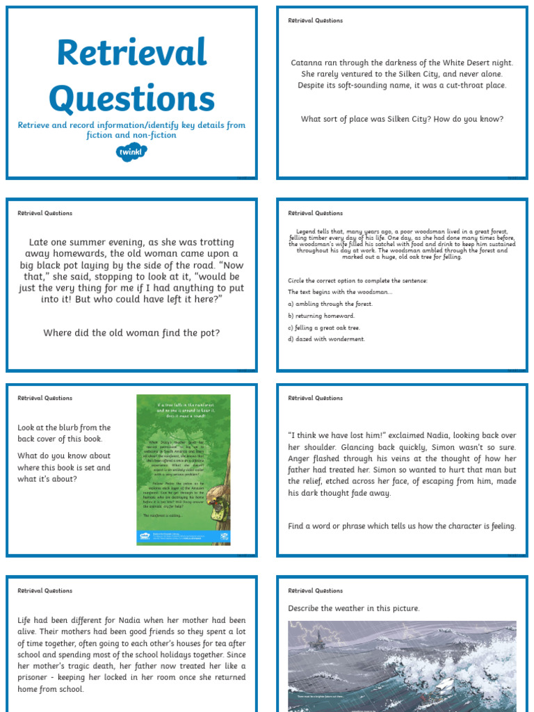 Guided Reading Skills Task Cards Retrieval Questions | PDF