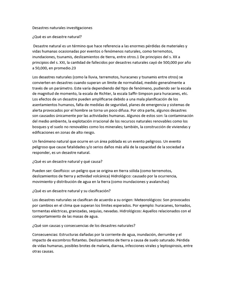 Guía sobre desastres naturales y sus tipos | PDF | Desastres naturales ...