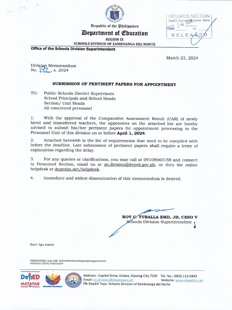 DM No 192s 2024 | PDF