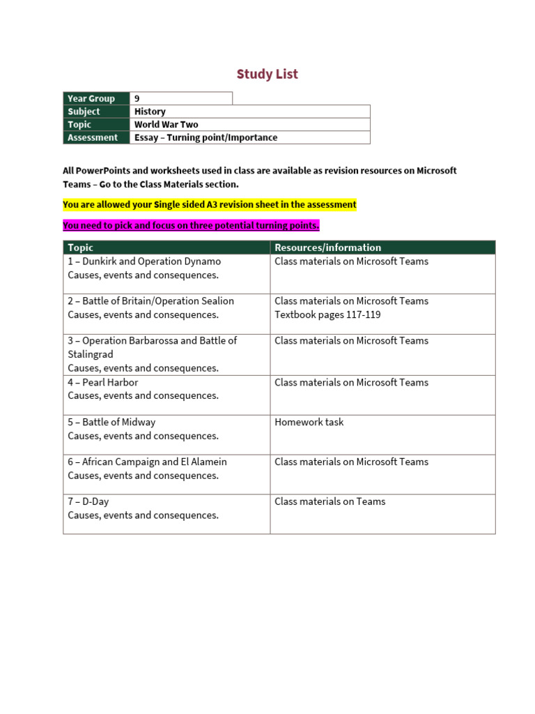 WW2 Turning Points Essay Guide | PDF | Argument | Cognition