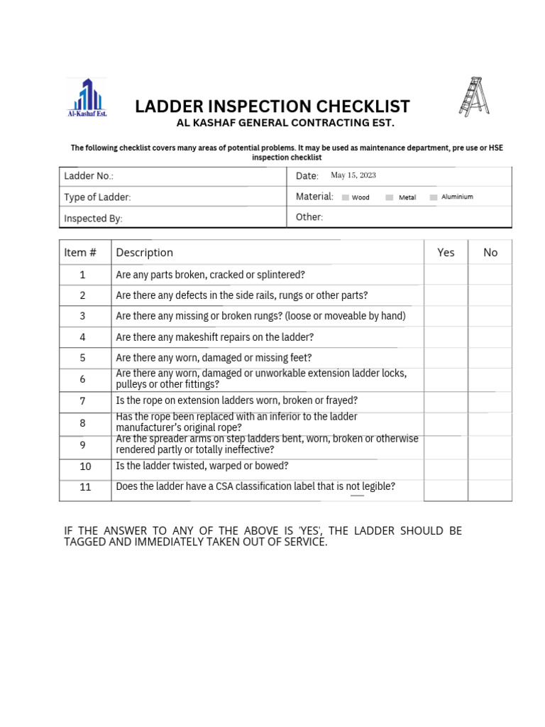 Ladder Inspection Checklist | PDF