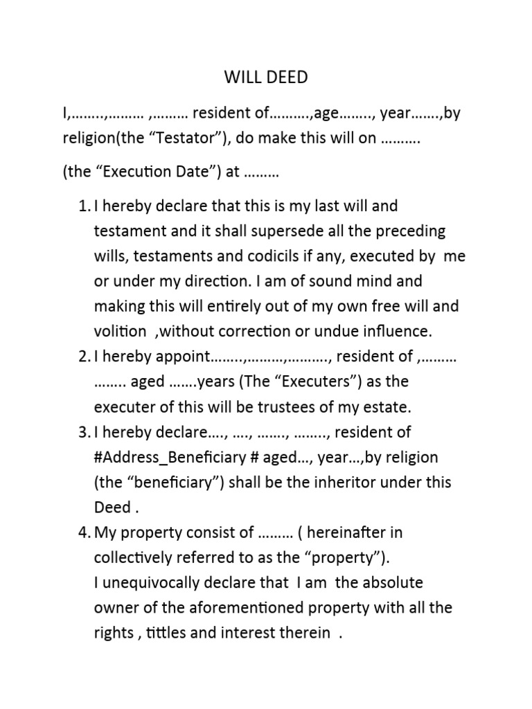 Will Deed | PDF | Probate | Property Law