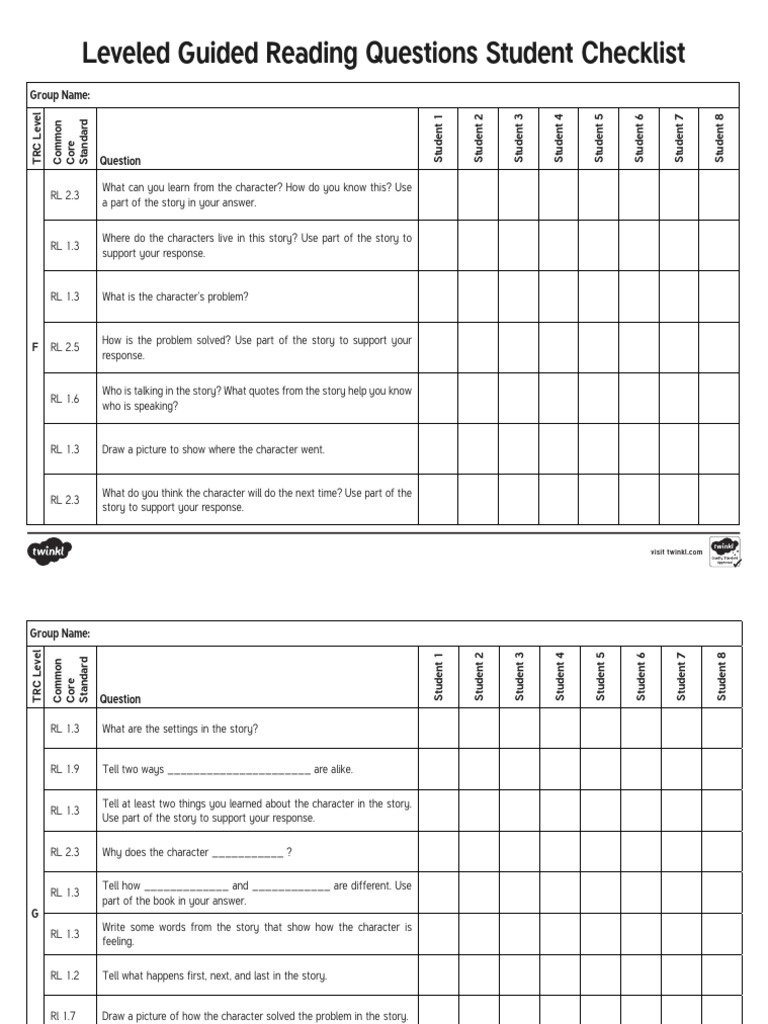 US L 024 USA Leveled Guided Reading Questions Student Checklist - Ver ...