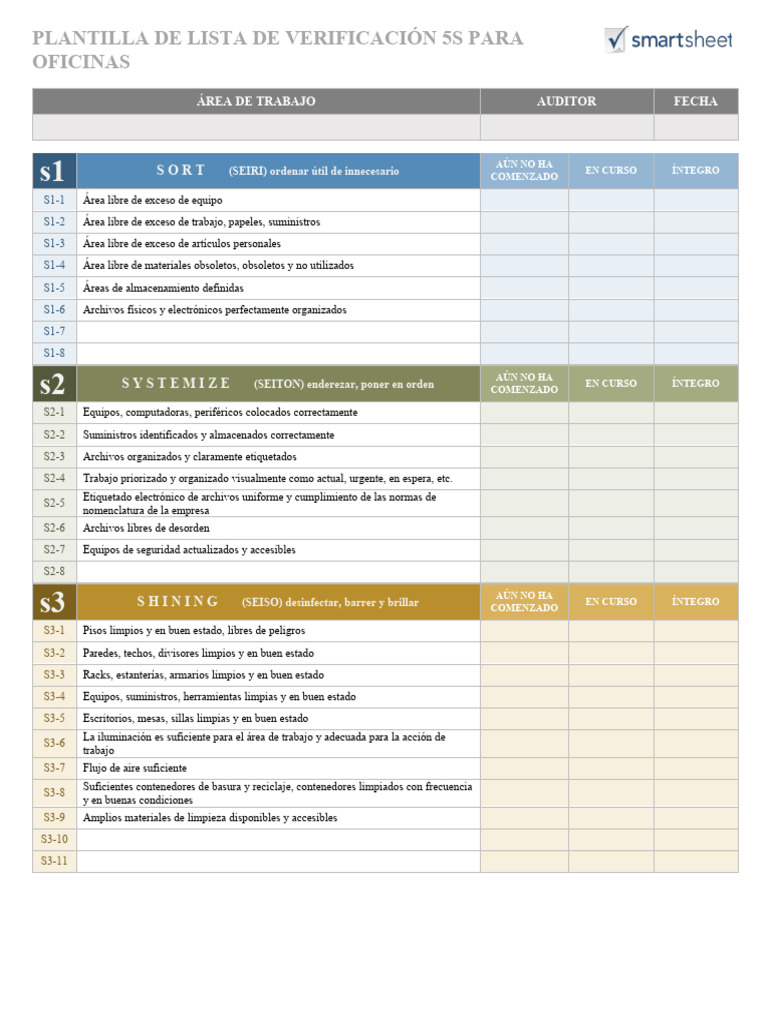 IC Lean Project Management 5S Checklist For Offices Template WORD ES | PDF
