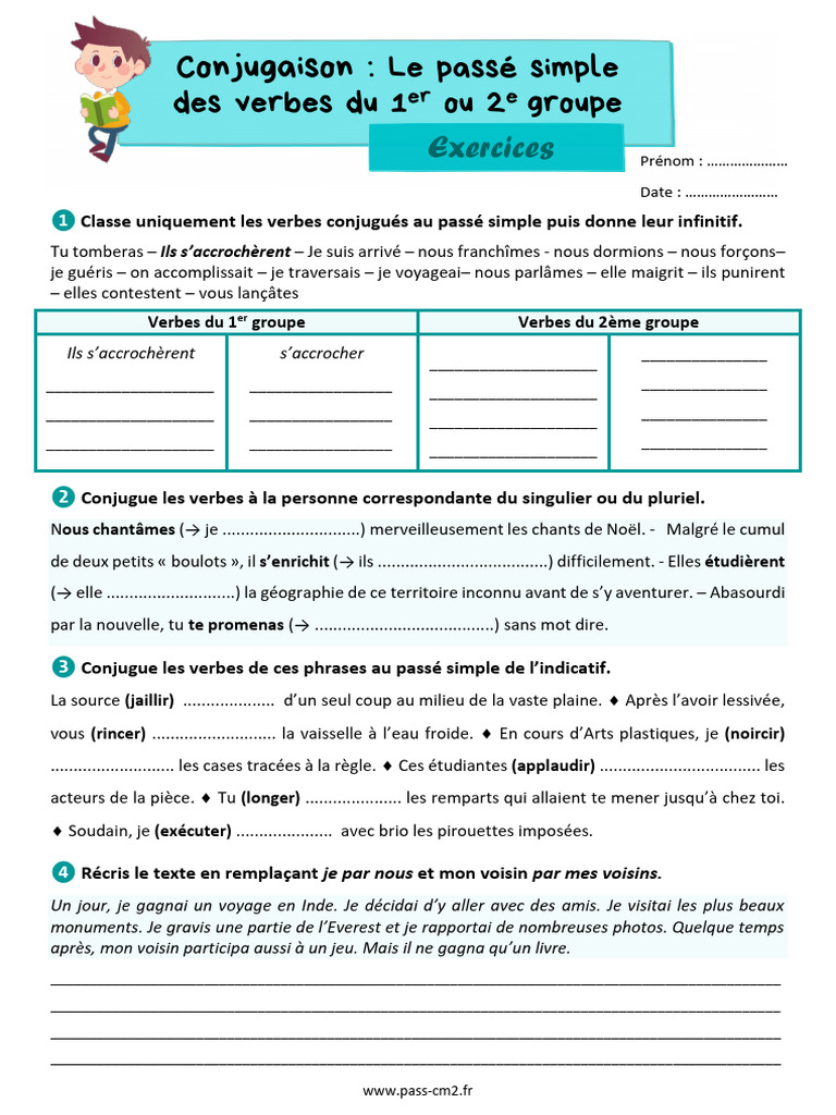 Exercices sur le passé simple CM2 | PDF | Verbe | Conjugaison
