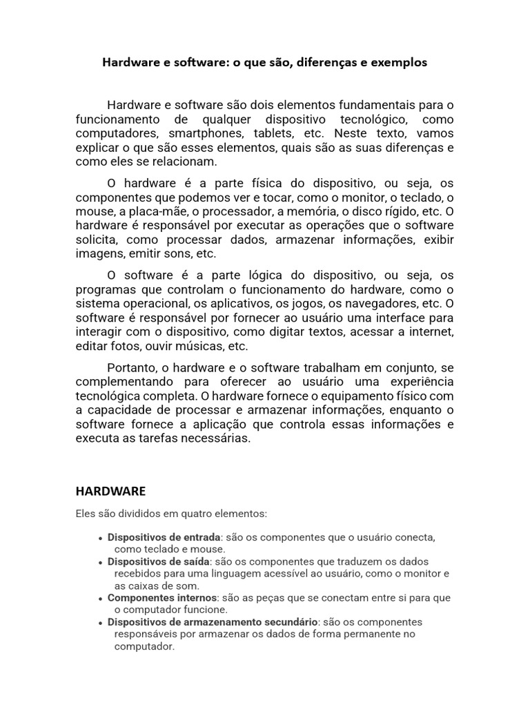 Hardware e Software | PDF | Hardware de computador | Programas