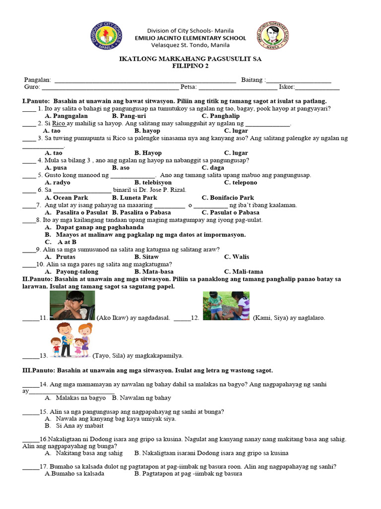 q3 Filipino 3rd PT With Tos | PDF