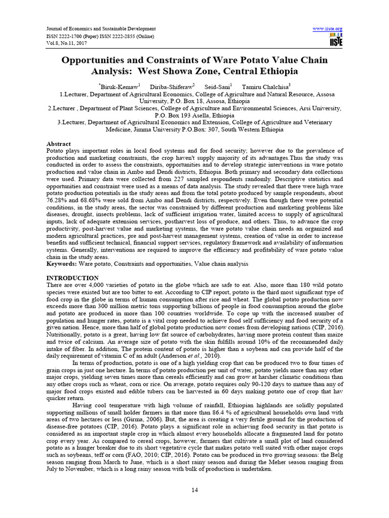 Opportunities and Constraints of Ware Potato Value Chain Analysis: West ...