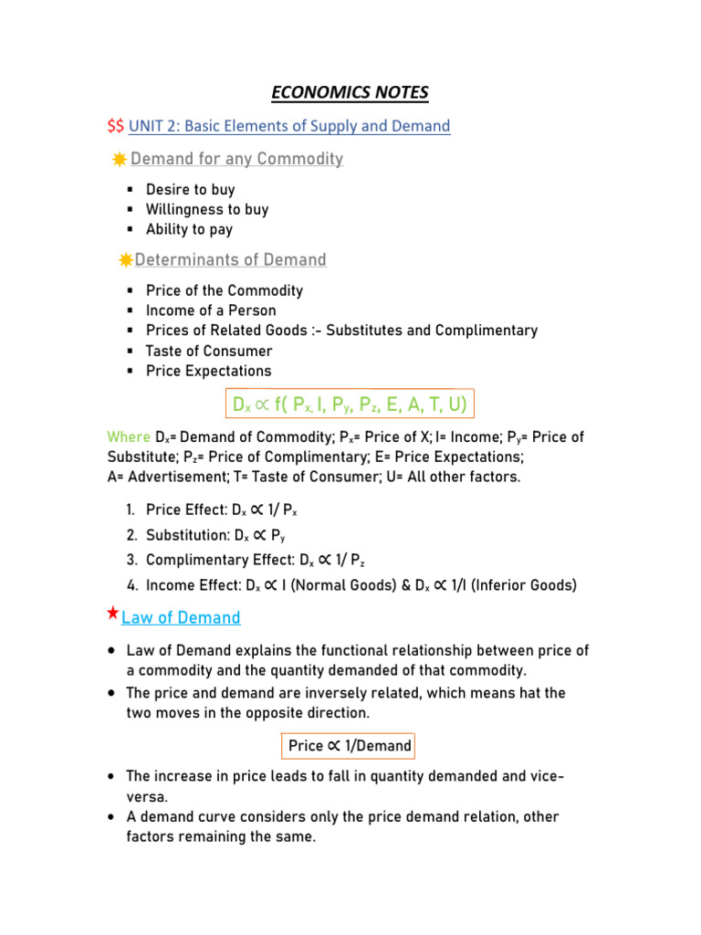 Economics Notes | PDF | Demand | Supply (Economics)