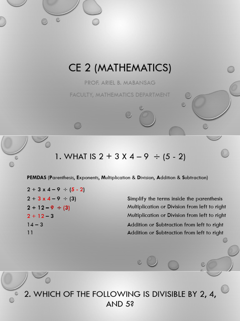 Rationalization CE 2 Mathematics Pre Test 1 | PDF | Arithmetic ...
