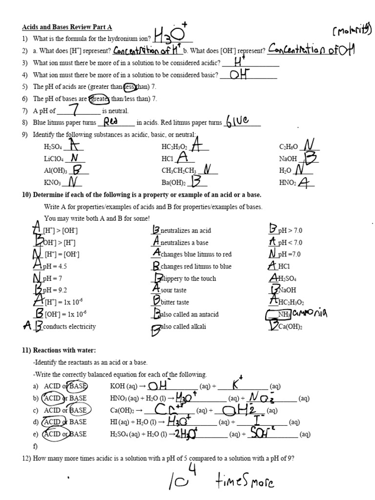 Acids and Bases Review Questions | PDF | Acid | Ph