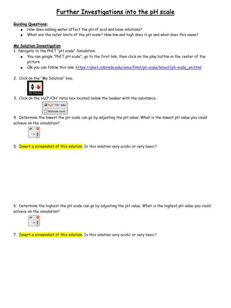 Investigating the pH Scale Solutions | PDF | Ph | Acid