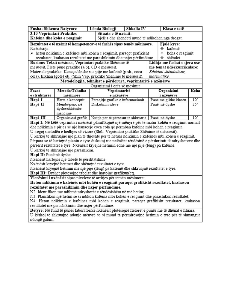 3.10 VP Kafeina Dhe Koha e Reagimit | PDF
