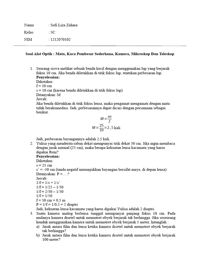 Sofi Liza Zahara - Soal Matero Alat Optik | PDF | Seni & Disiplin Bahasa | Metode & Bahan Ajar