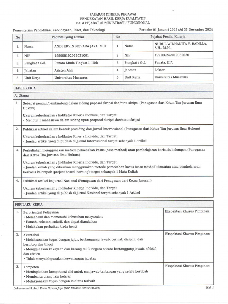 Rencana SKP 2024 - Andi Ervin Novara Jaya | PDF