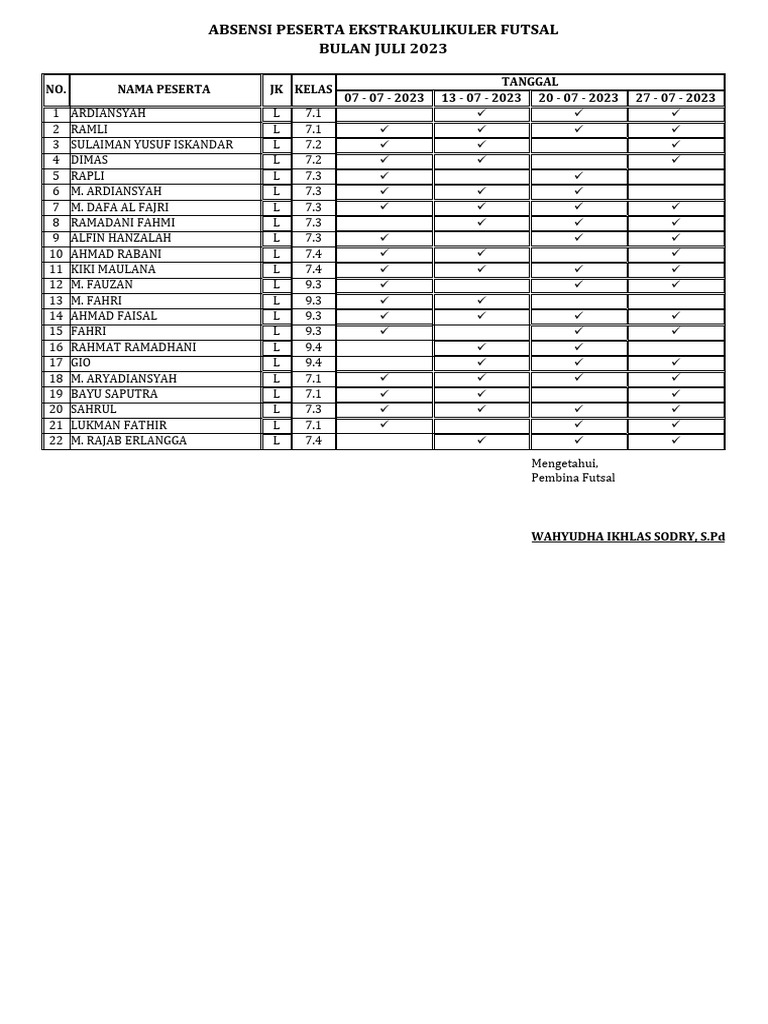 Format Absen Ekskul | PDF