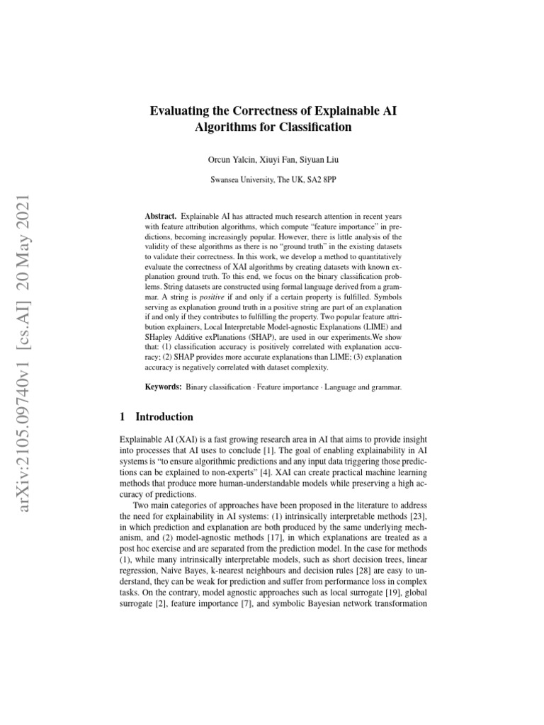 Evaluating The Correctness of Explainable AI | PDF | Formalism (Deductive) | Applied Mathematics