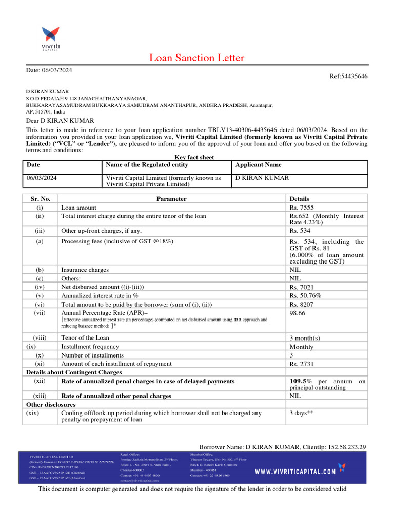 sanction-letter | PDF | Loans | Interest