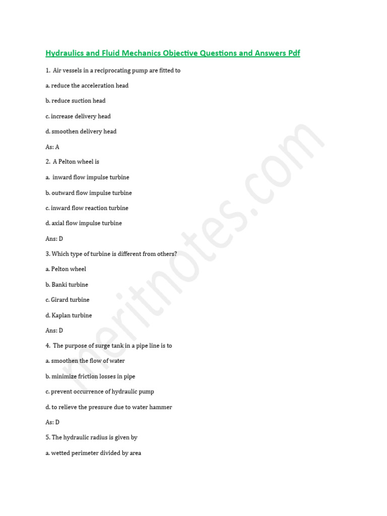 Hydraulics and Fluid Mechanics Q&A Guide | PDF | Technology & Engineering