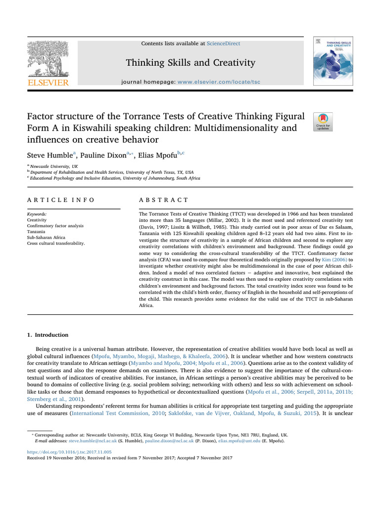 Factor Structure of The Torrance Tests of Creative Thinking - 2018 ...