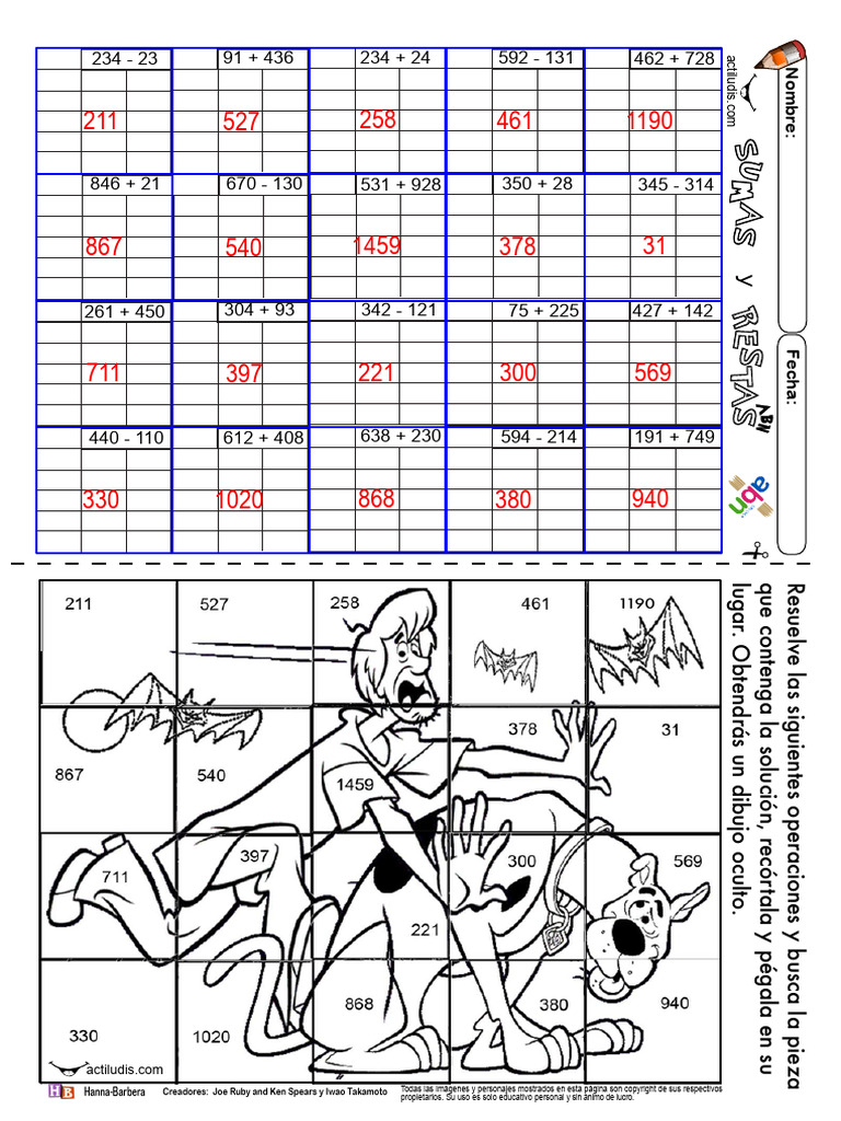3 Sumas y Restas 3 Cifras 14 Sol | PDF | Dúos de animación | Hanna Barbera