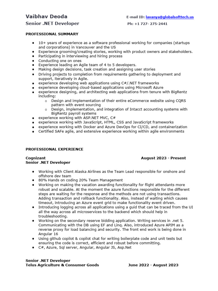 Vaibhav Senior .NET Developer | PDF | Microsoft Azure | Information ...