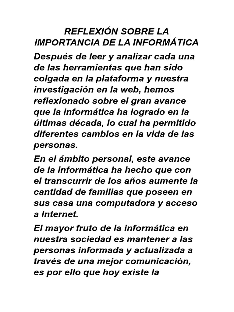 Reflexiones Sobre La Importancia de La Informática | PDF | Informática ...