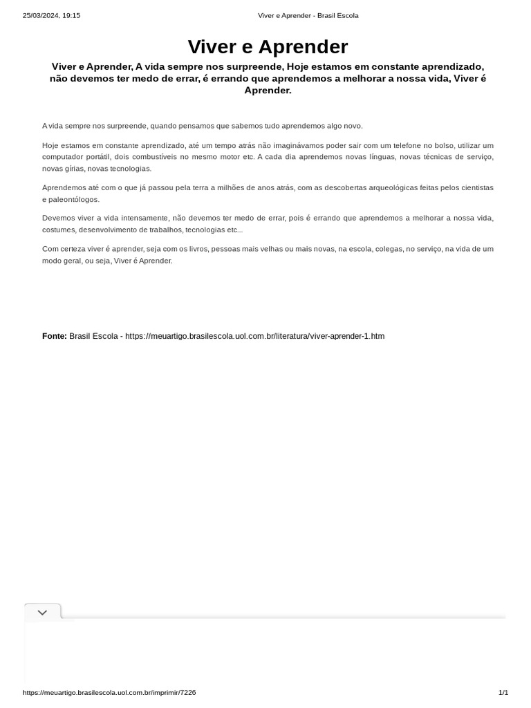 Viver e Aprender - Brasil Escola | PDF