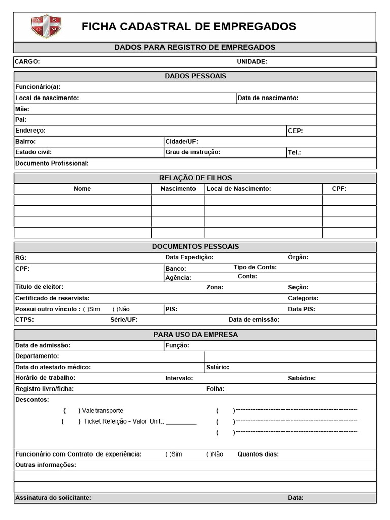 Ficha Cadastral Empregados | PDF