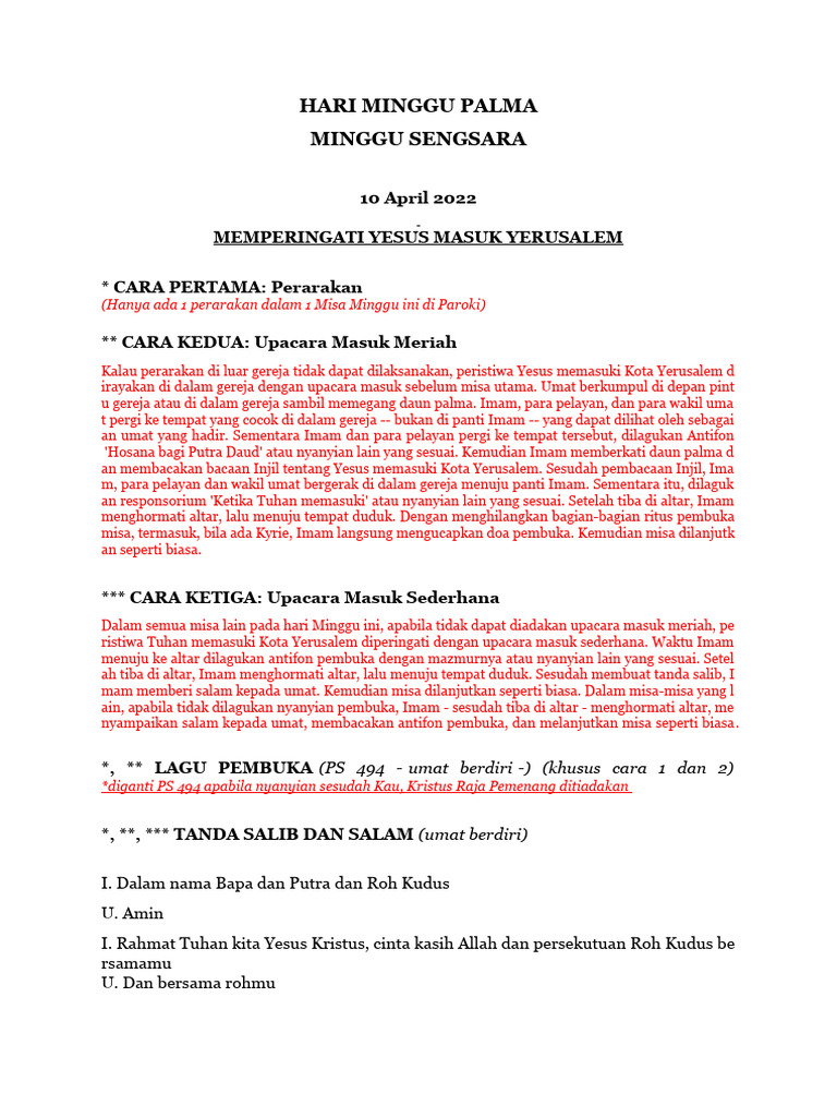 Teks Misa Minggu Palma | PDF