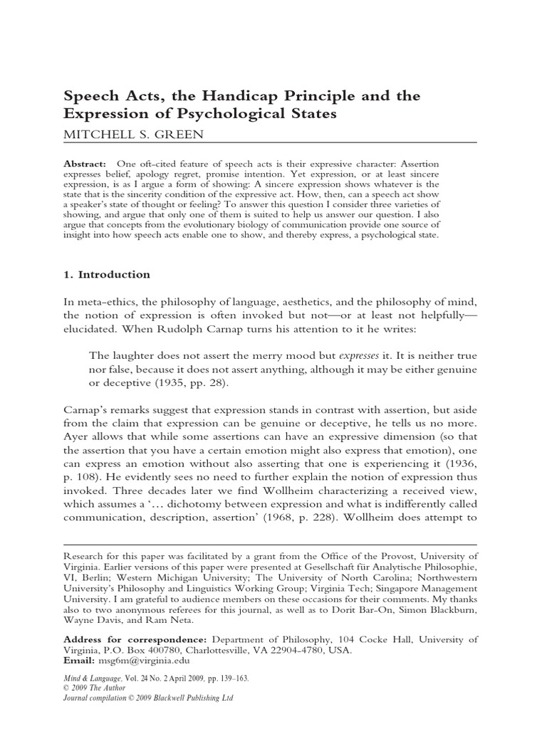 Green - Speech Acts, The Handicap Principle and The Expression of ...
