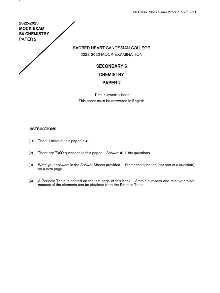 S6 Chemistry Mock Exam Paper 2 2022-23 | PDF | Titration | Chemistry