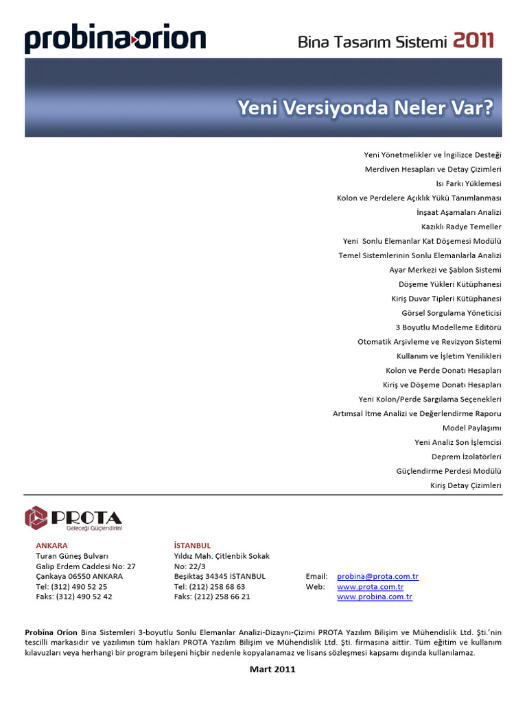 Probina_Orion_2011_Yeni_Ozellikler | PDF