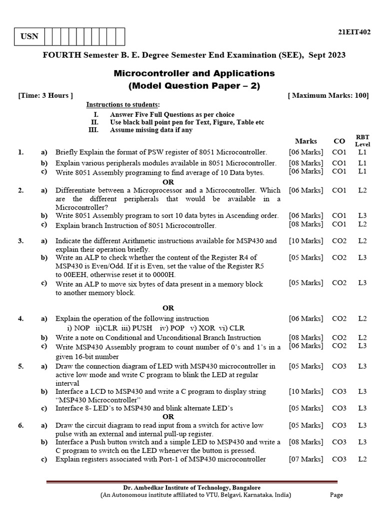 21EIT403 - Model QP - 2 | PDF | Microcontroller | Manufactured Goods