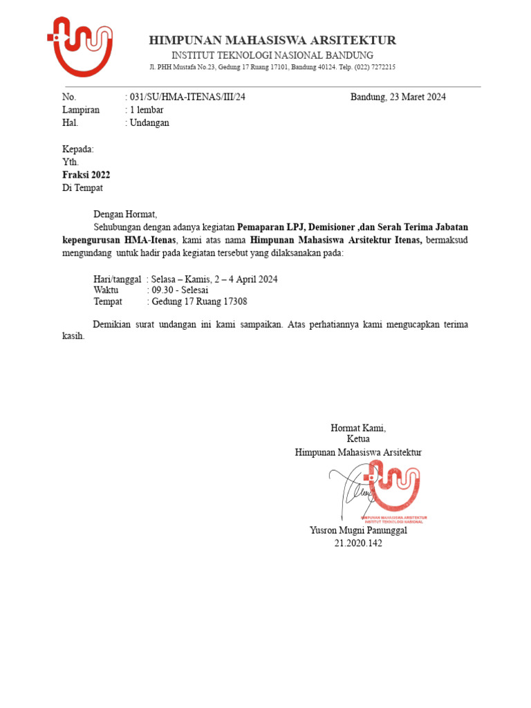 Undangan Pemaparan LPJ HMA Itenas | PDF | Seni