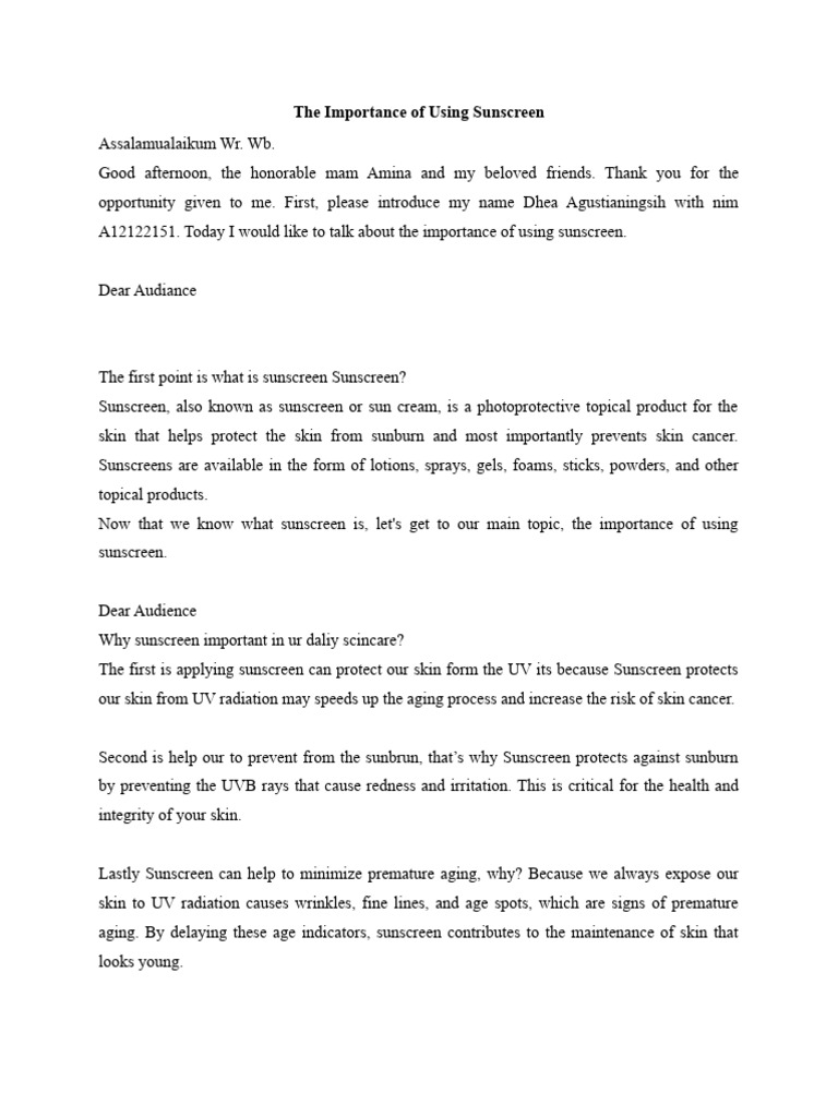 The Importance of Using Sunscreen | PDF | Sunscreen | Skin Care