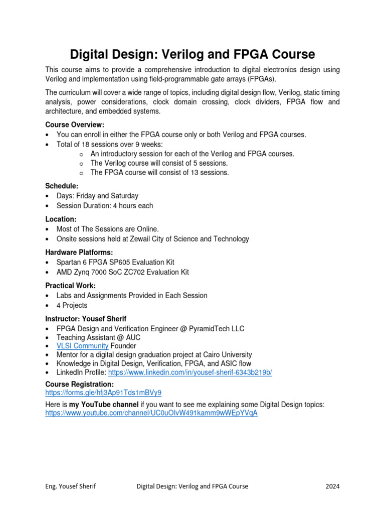 Verilog And Fpga Course Content Pdf Field Programmable Gate Array