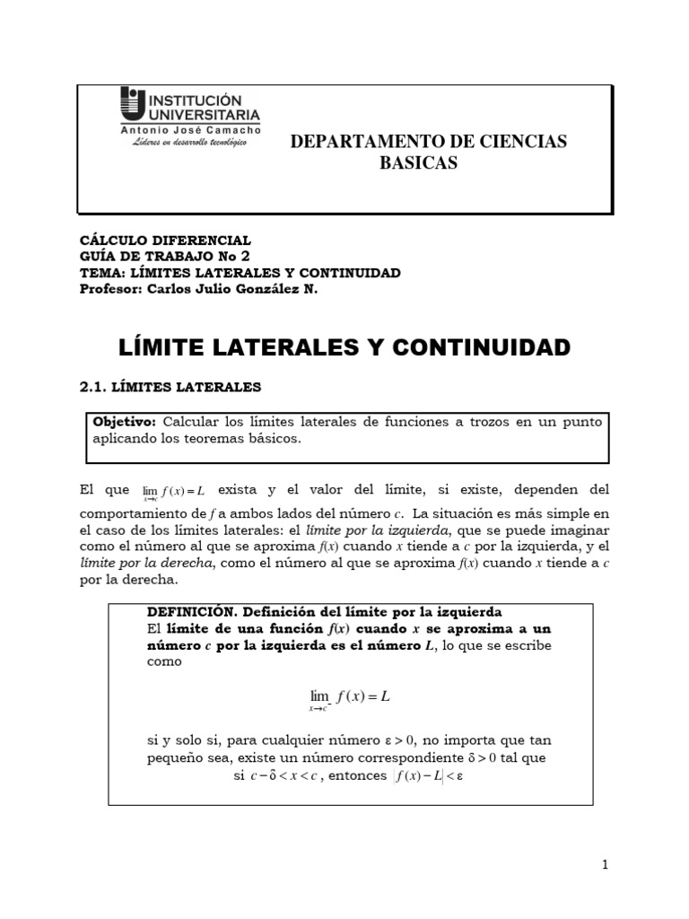 Guía No 2 Limites Unilaterales y Continuidad.-1 | PDF | Función ...